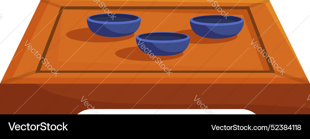 Wooden tea ceremony table holding three blue Vector Image