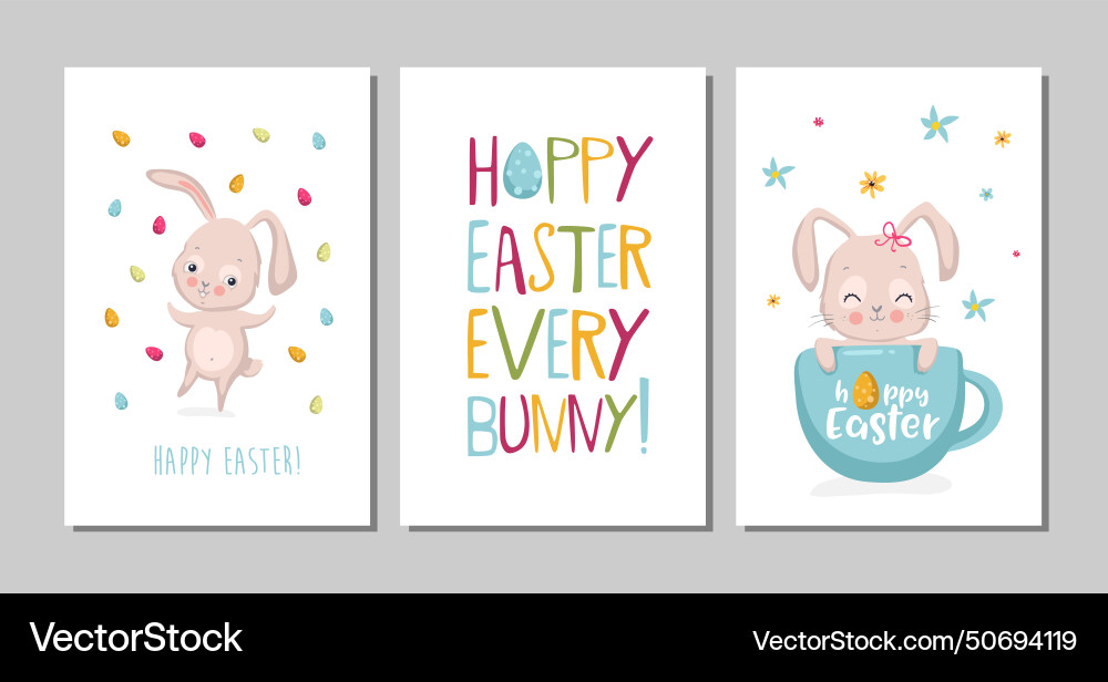 Happy easter set of cute greeting cards posters Vector Image