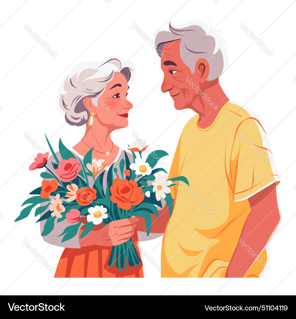 Happy old couple flat Royalty Free Vector Image
