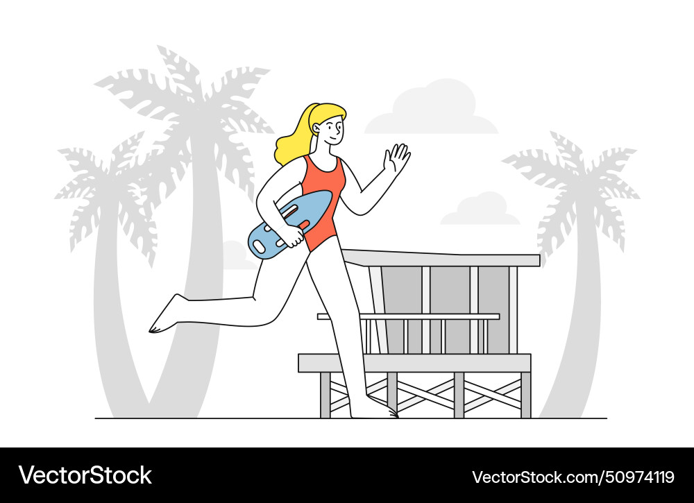 Lifeguard woman on beach linear Royalty Free Vector Image