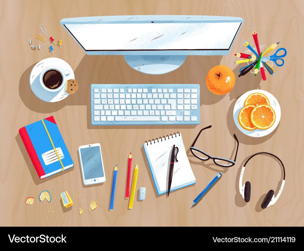 Top view set of office workplace Royalty Free Vector Image