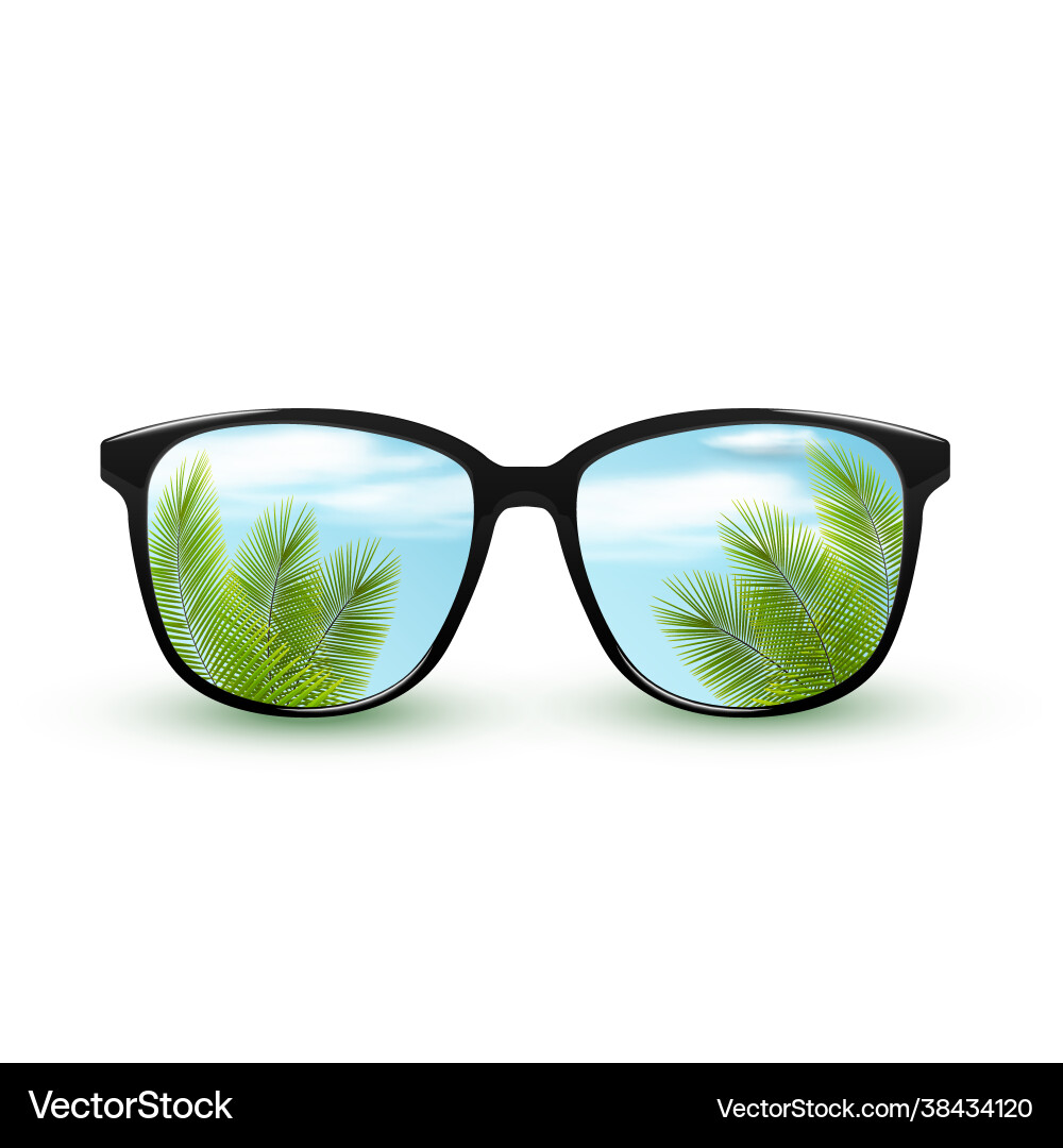 Black sunglasses with reflection tropical Vector Image