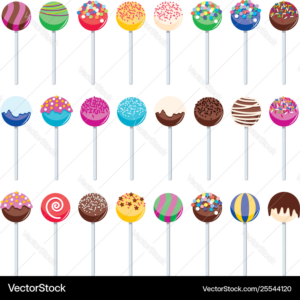 Colorful Cake Pops with Lollipops Royalty Free Vector Image