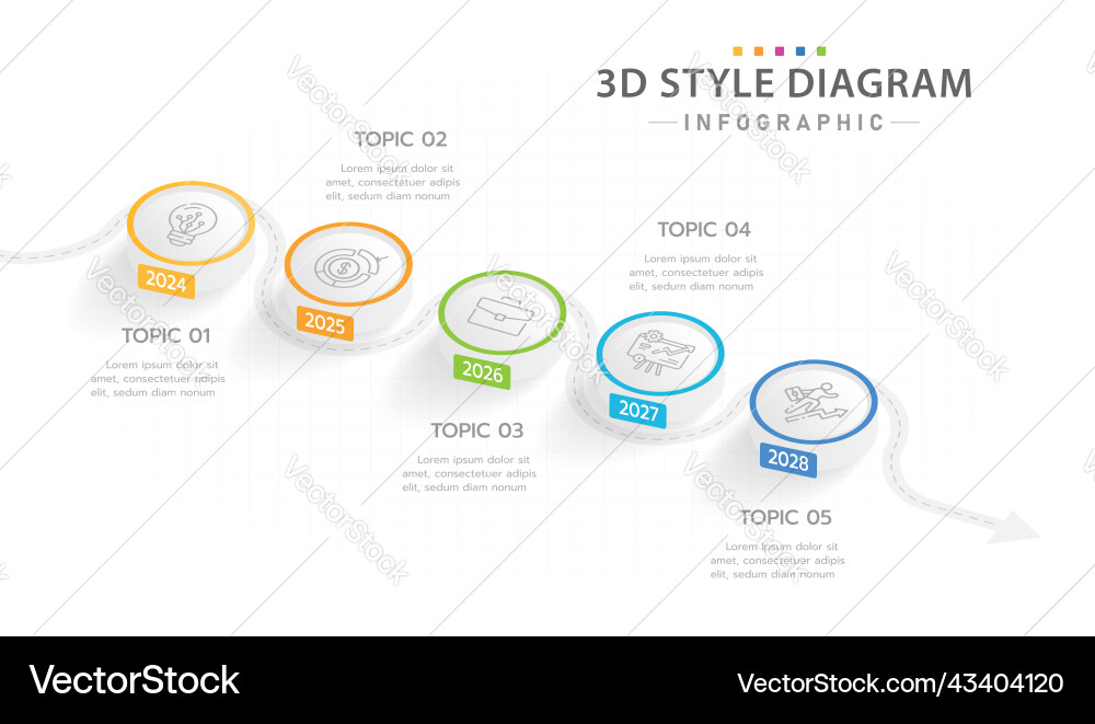 Infographic 5 steps 3d timeline with arrows Vector Image