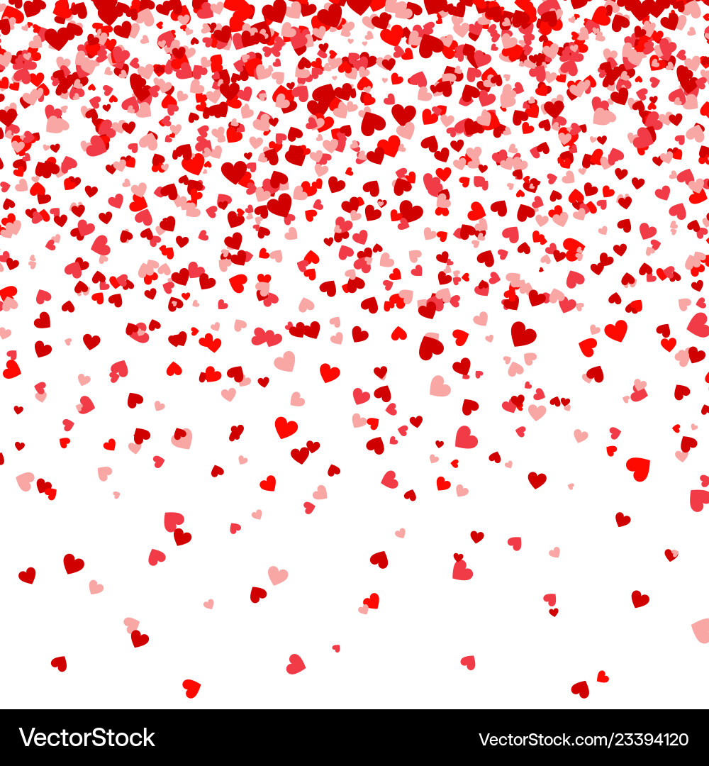 Valentines day falling red hearts on white Vector Image