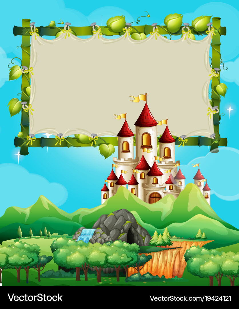 Border template with palace in the mountains Vector Image