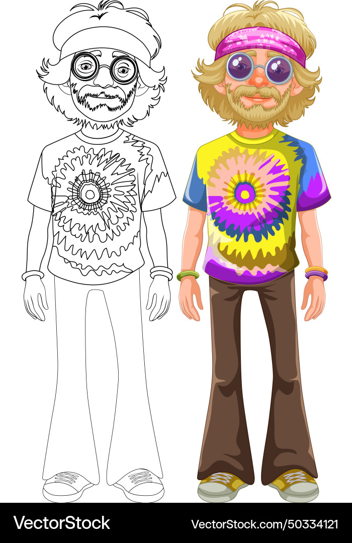Colorful and black-and-white hippie character Vector Image
