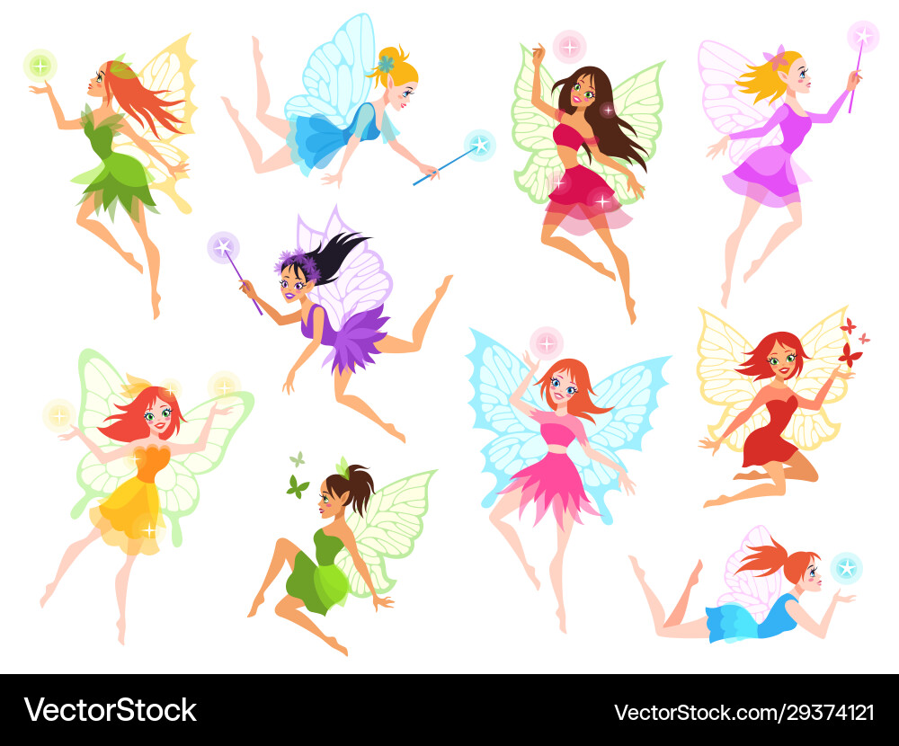 Fairy magical little fairies in different color Vector Image