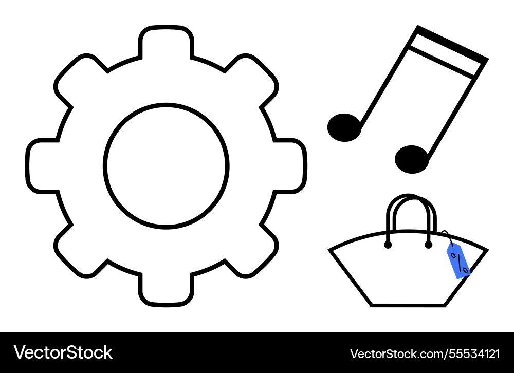 Gear musical note and shopping bag Royalty Free Vector Image