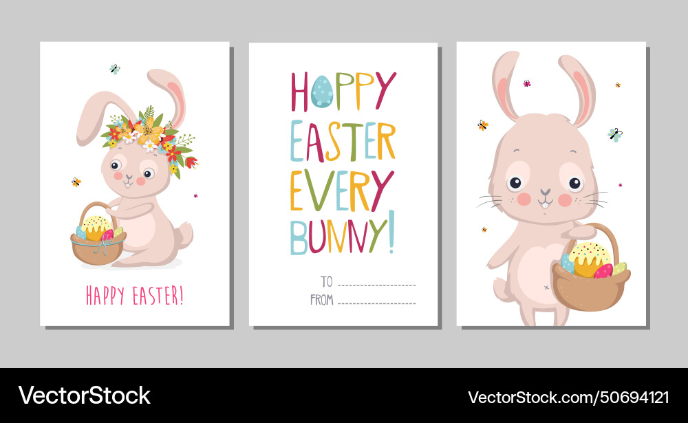 Happy easter set of cute greeting cards posters Vector Image