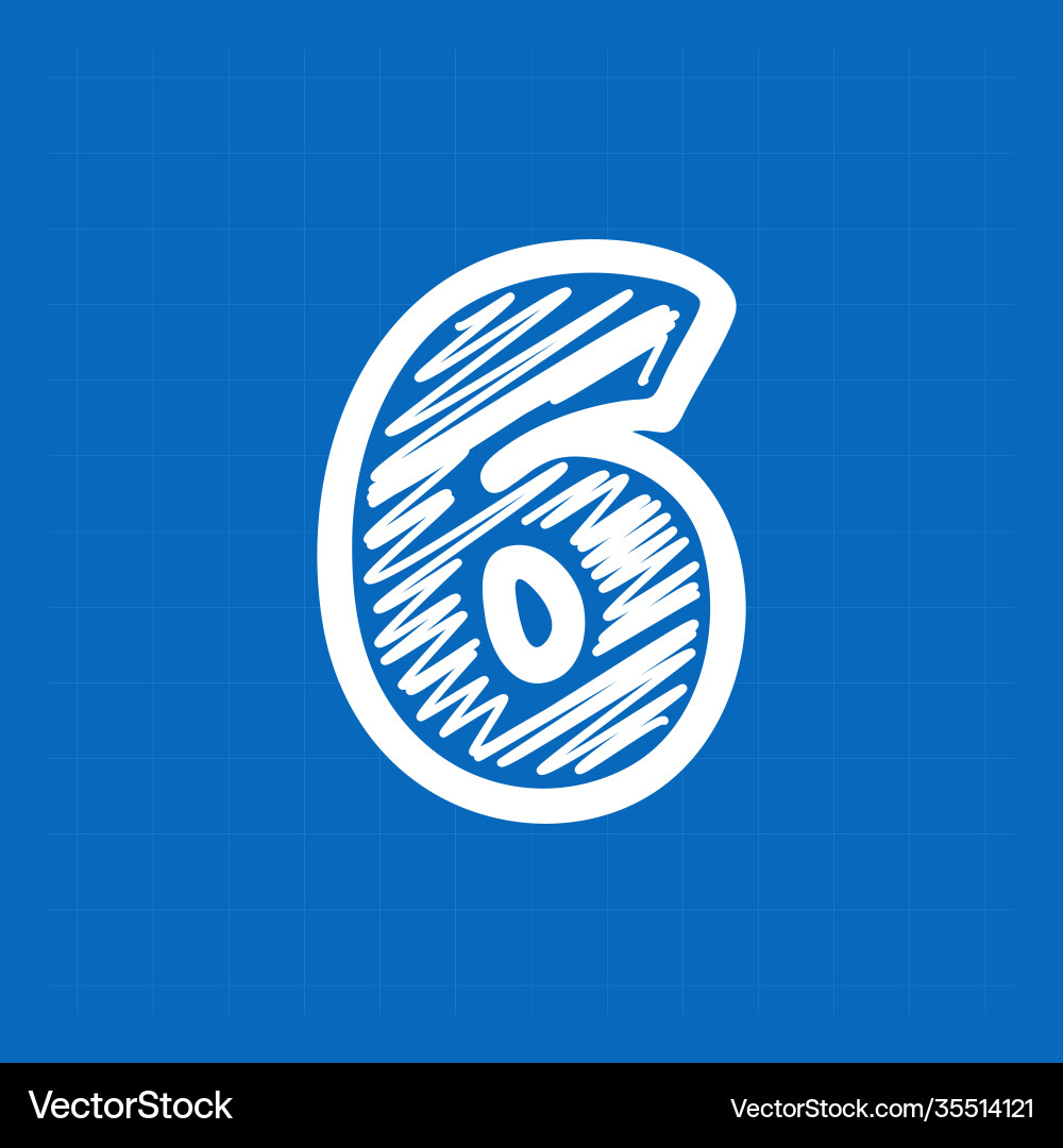 Number six logo on blueprint paper background Vector Image