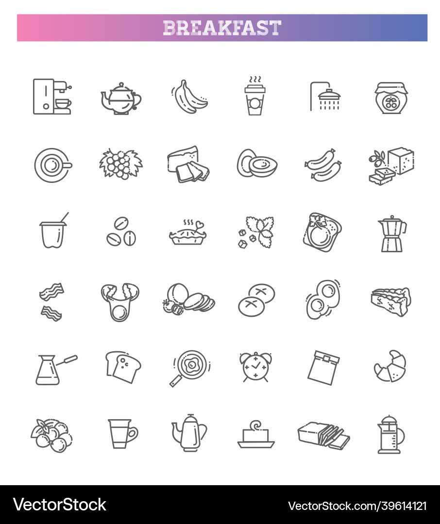 Outline breakfast flat icons cooking set Vector Image
