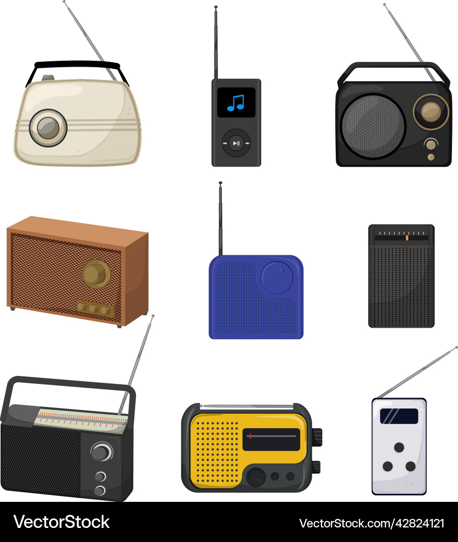 Radio music set cartoon Royalty Free Vector Image
