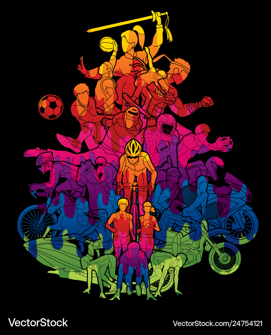 Sport players different sports mix action Vector Image