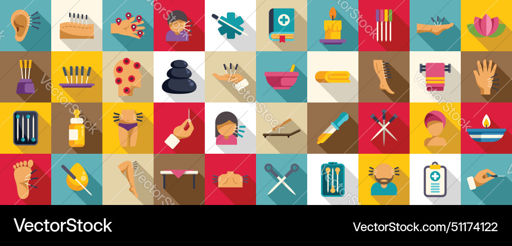 Acupuncture icons set flat meridian body Vector Image