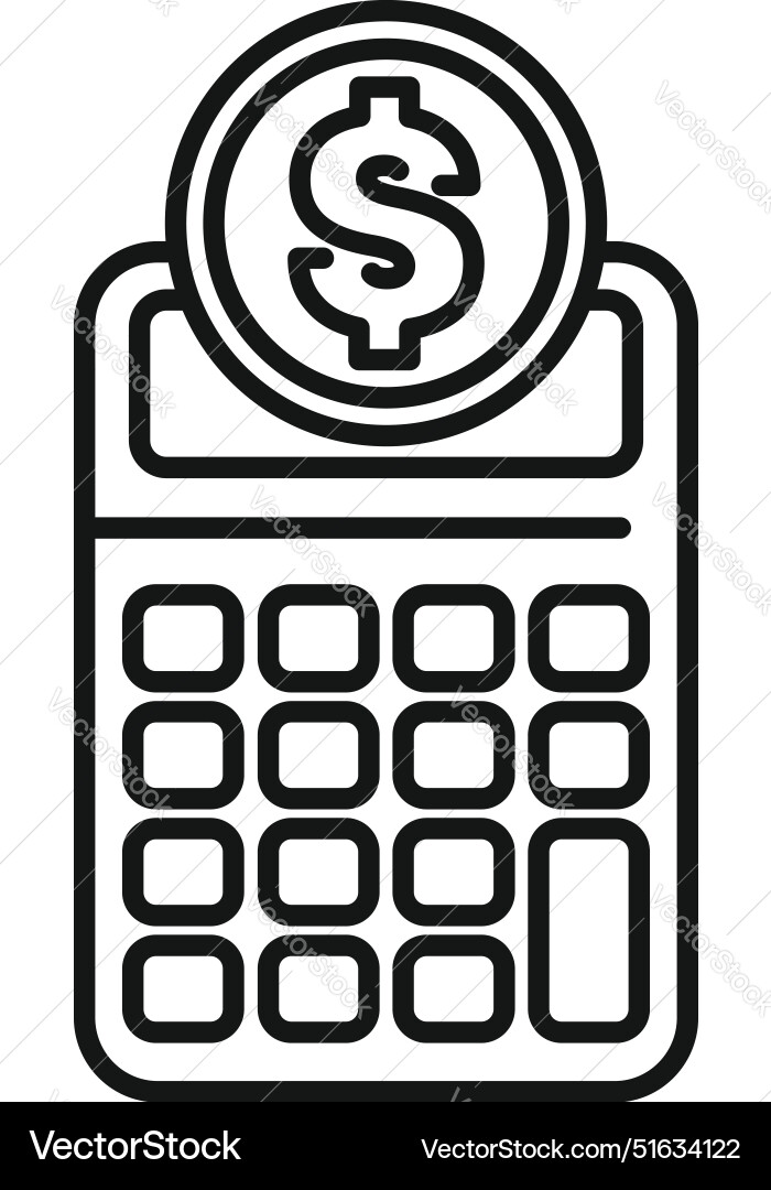 Calculator showing dollar coin for calculating Vector Image