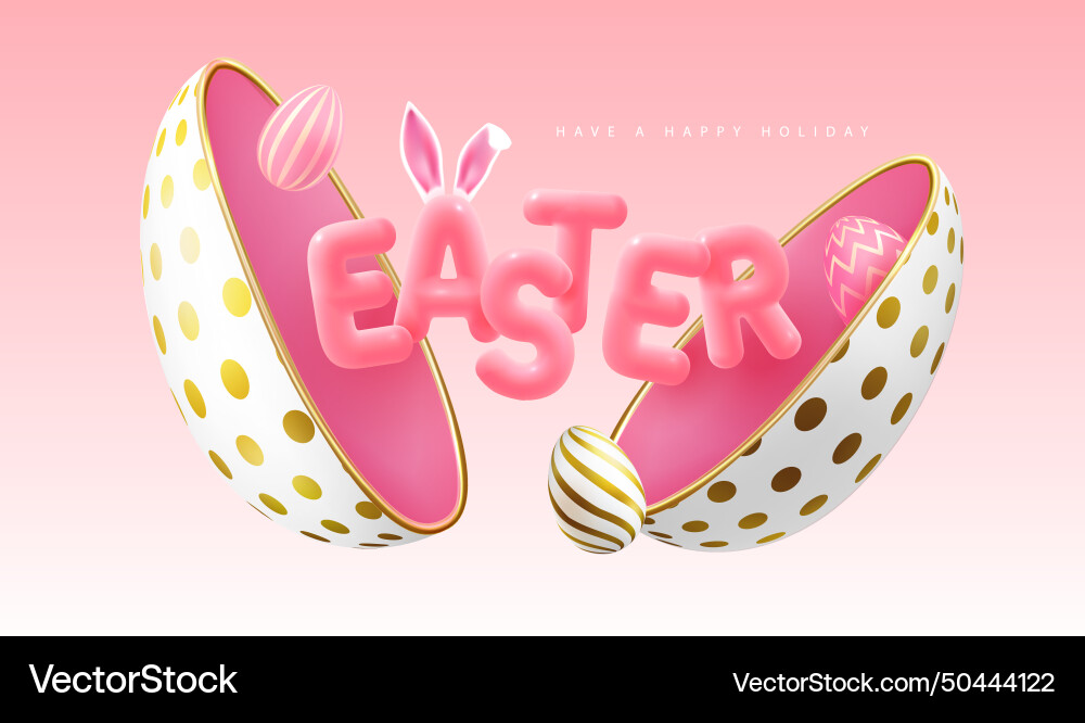 Easter typography poster with open egg and 3d text
