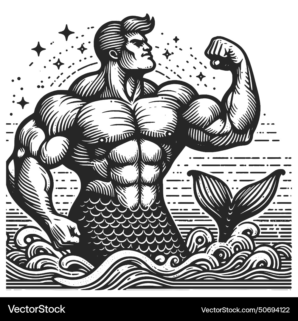 Merman mermaid man with muscles Royalty Free Vector Image