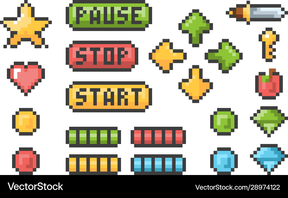 Pixel buttons retro video games trophy pictograph Vector Image Pixel buttons retro video games trophy pictograph Vector Image