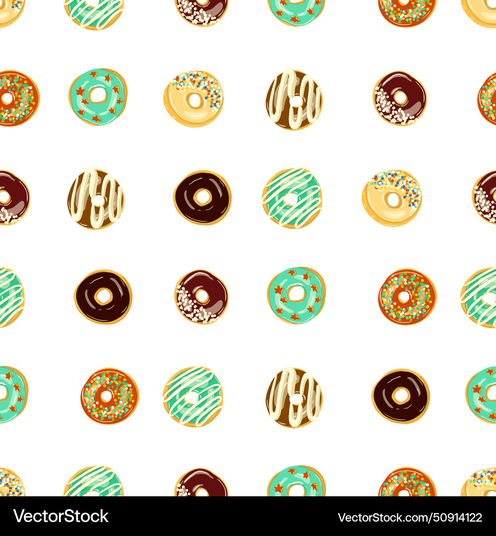 Seamless donut pattern on white background Vector Image