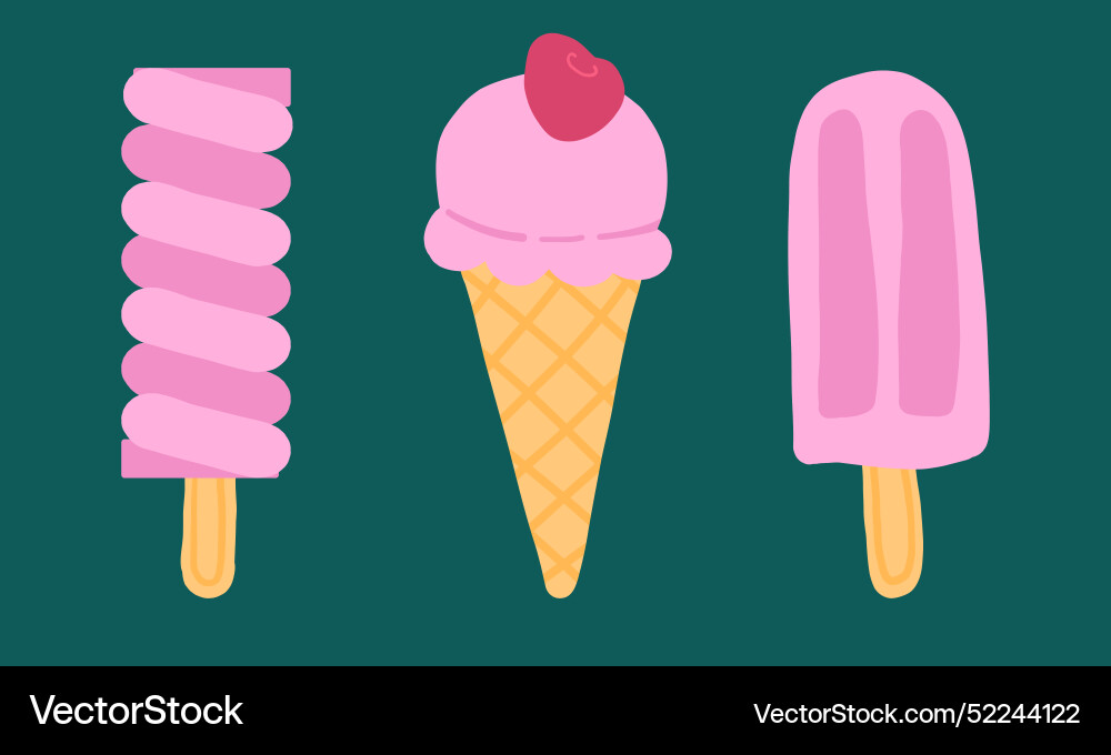 Set of three stylized ice creams a twirled Vector Image
