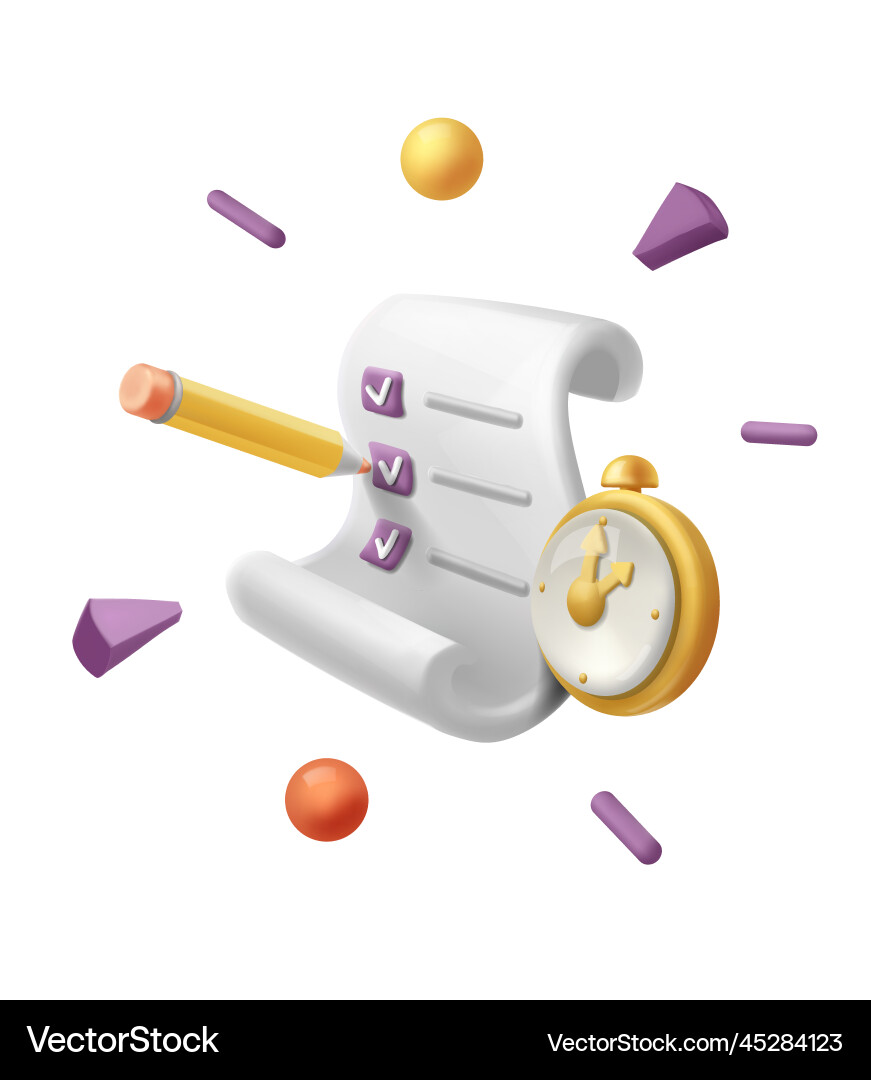 3d scroll to do list and pencil check Royalty Free Vector
