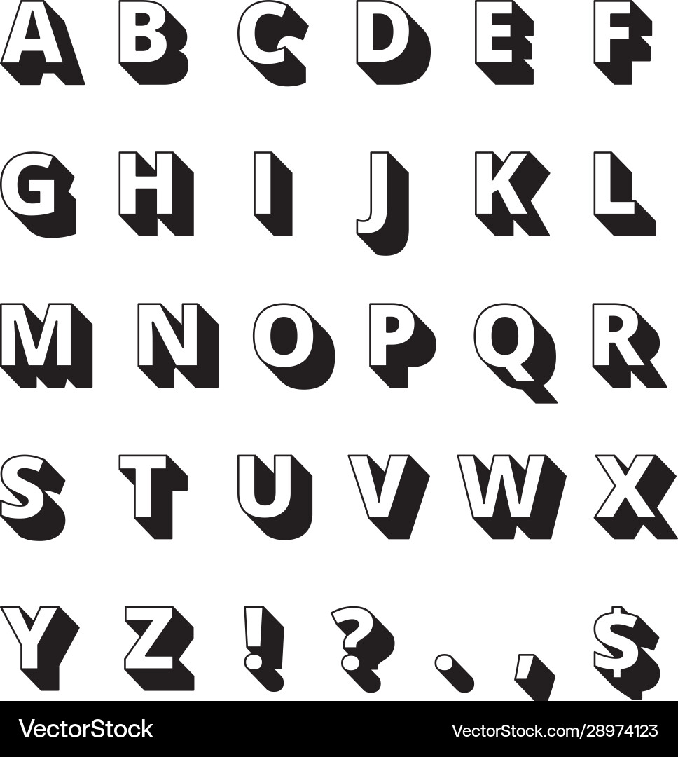 Bold Alphabet Shadow Font Royalty Free Vector Image