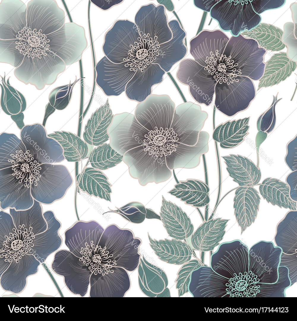 Floral Engraved Seamless Flower Pattern Royalty Free Vector