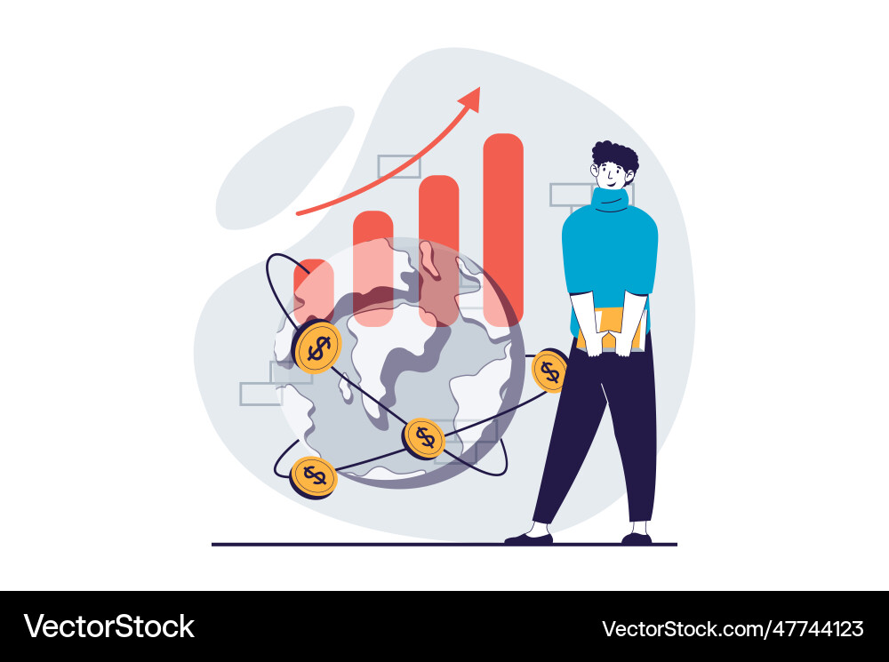 Global economic concept with people scene in flat Vector Image