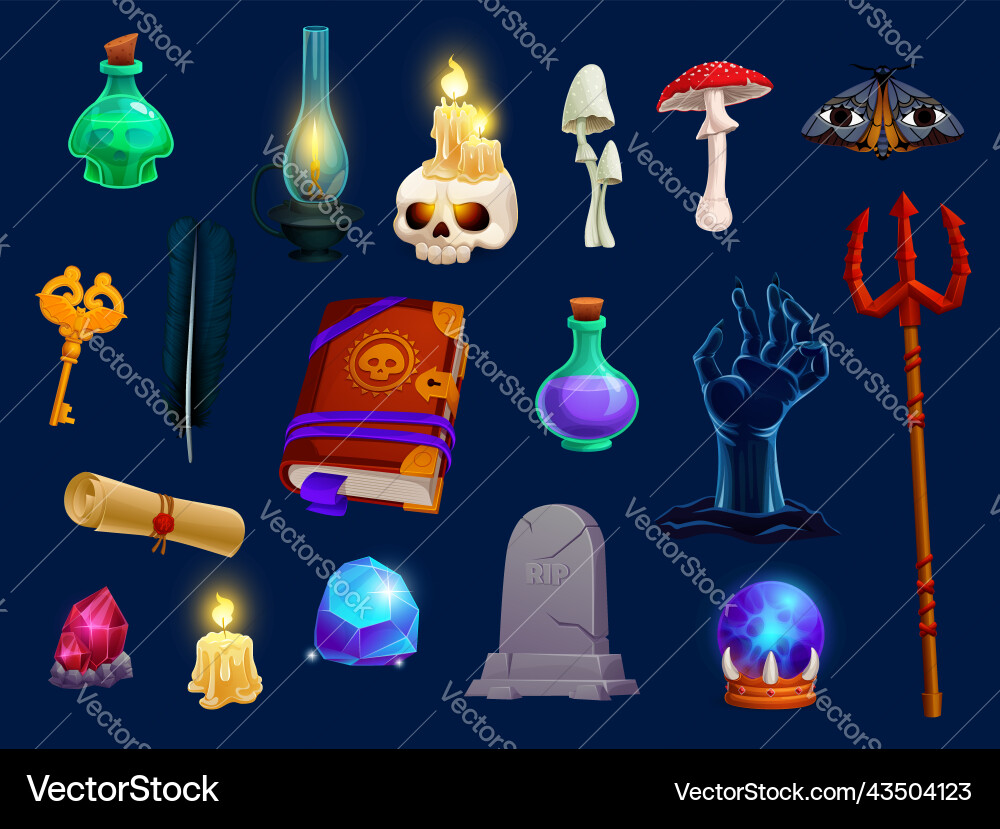 Halloween sorcery and magic items game assets Vector Image