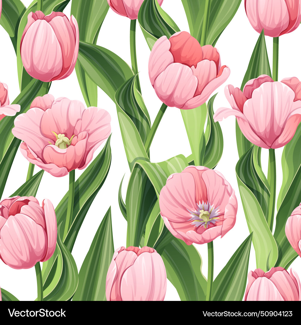 Seamless pattern with pink tulips background for Vector Image