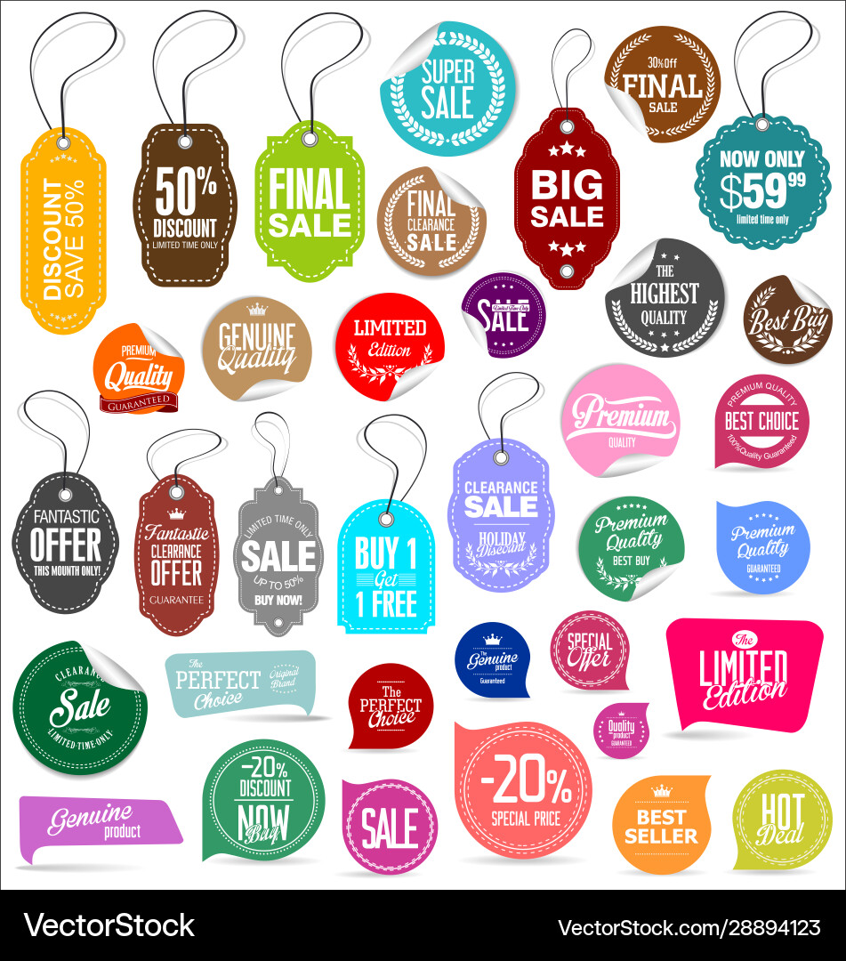 Stickers and tags retro vintage collection 6 Vector Image