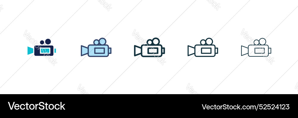 Video camera icon set black filled and outlined Vector Image
