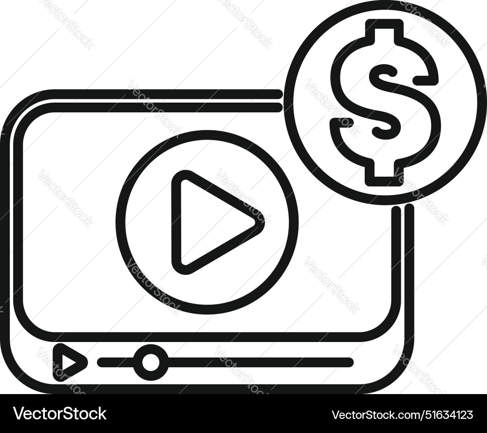 Video player showing monetization with dollar Vector Image