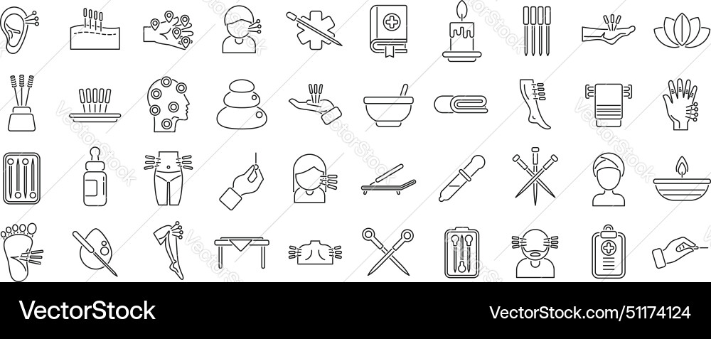 Acupuncture icons set outline meridian Royalty Free Vector