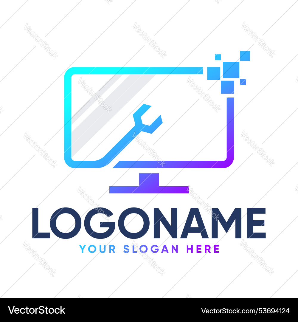 Computer screen repair premium logo design Vector Image
