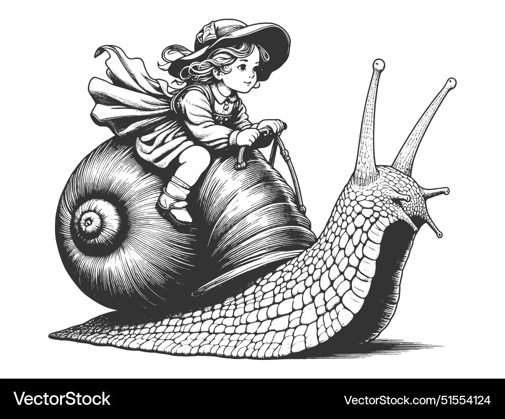 Girl riding giant snail Royalty Free Vector Image