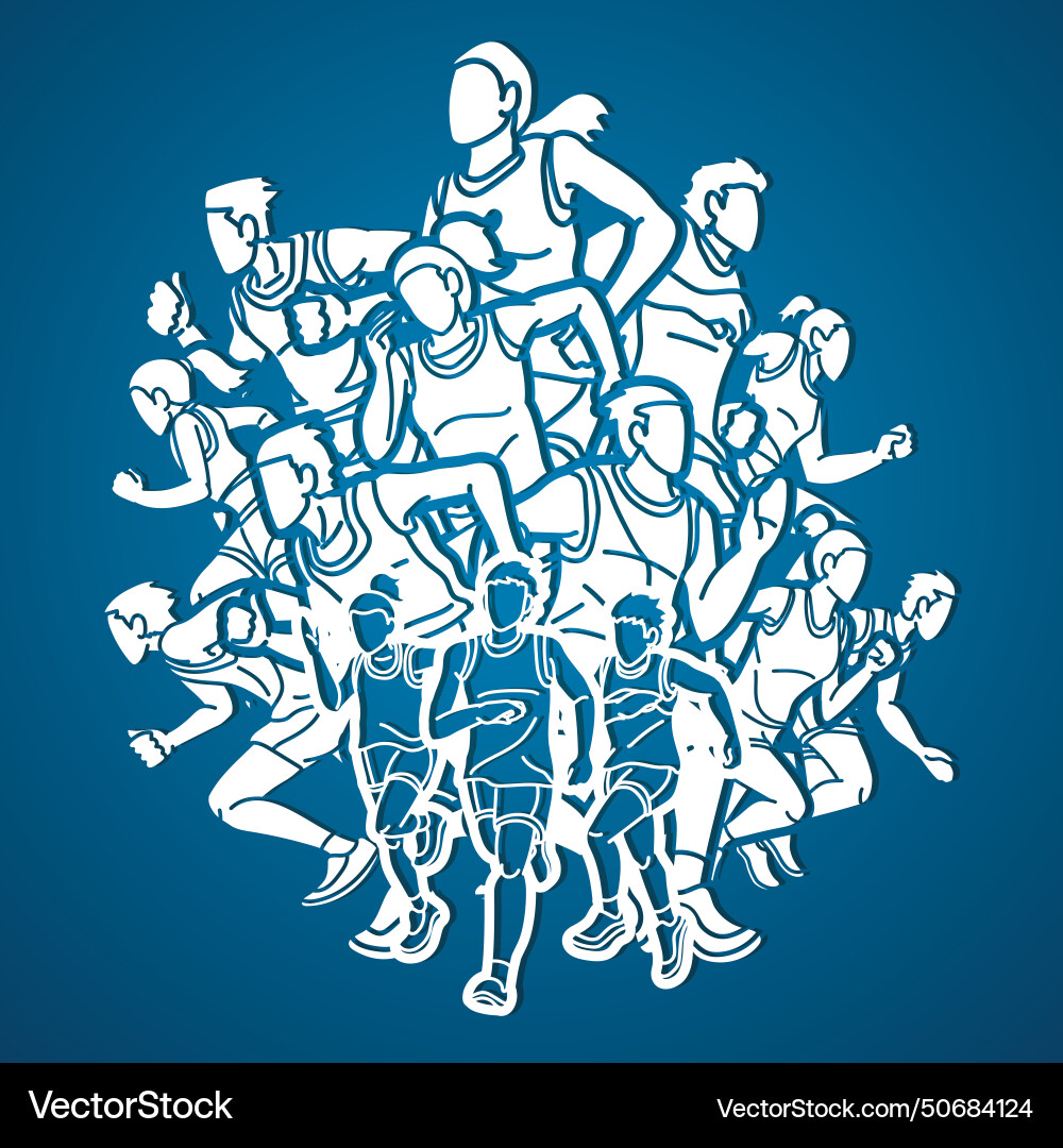 Group of people running together Royalty Free Vector Image