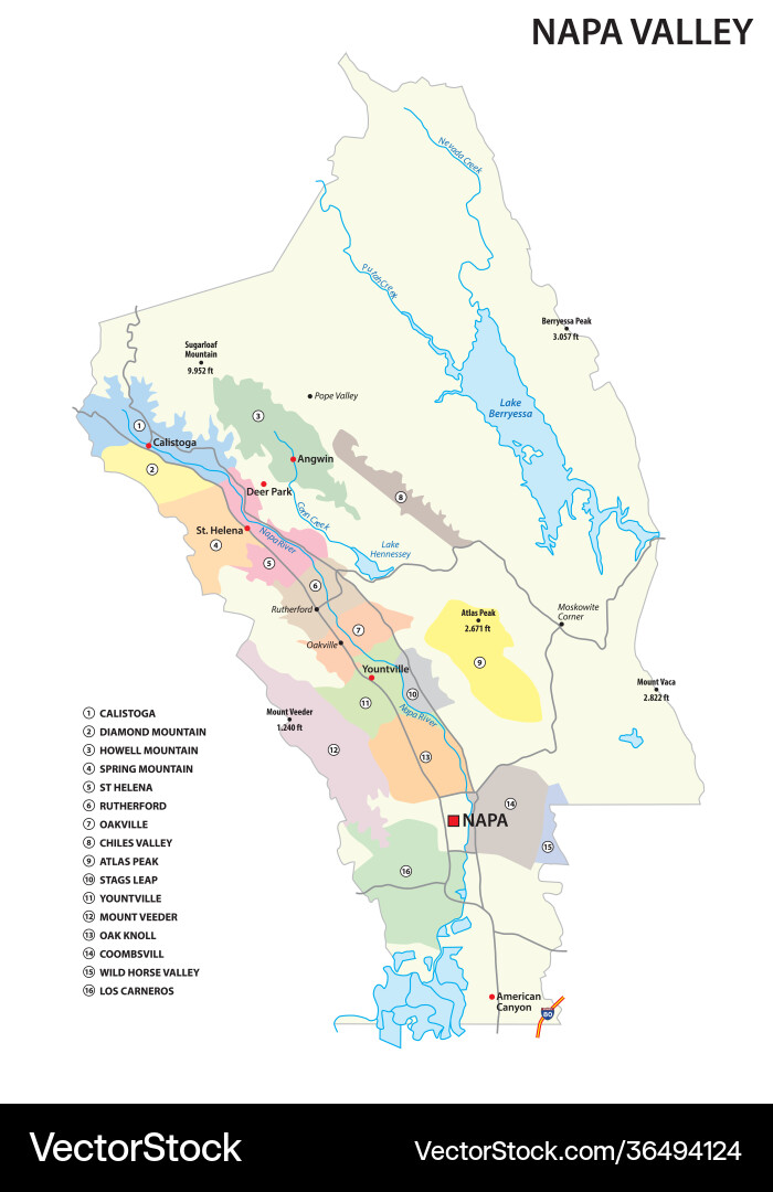 Map wine growing region napa valley Royalty Free Vector