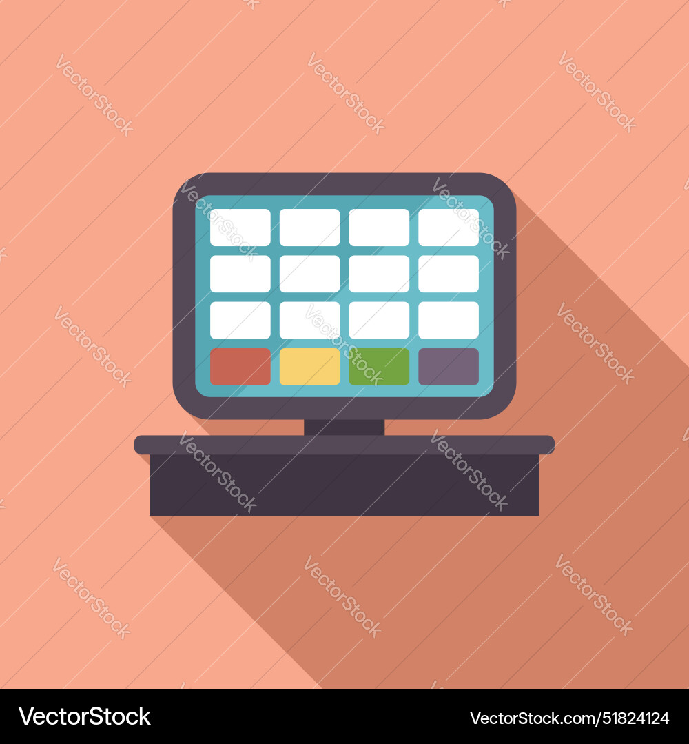Modern cash register standing on counter in flat Vector Image