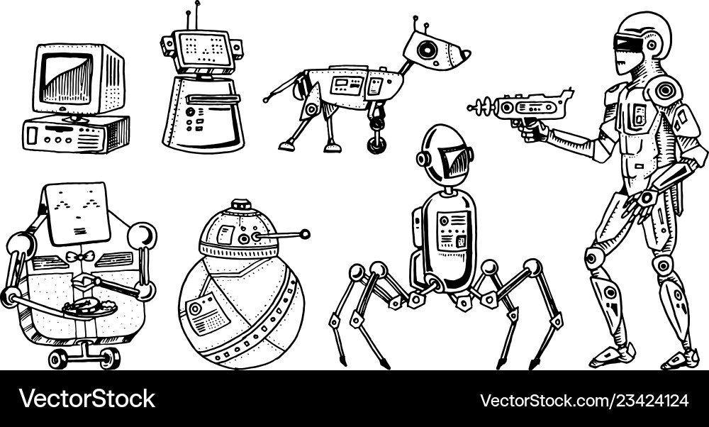 Robots Technology Evolution Stages Vector Image