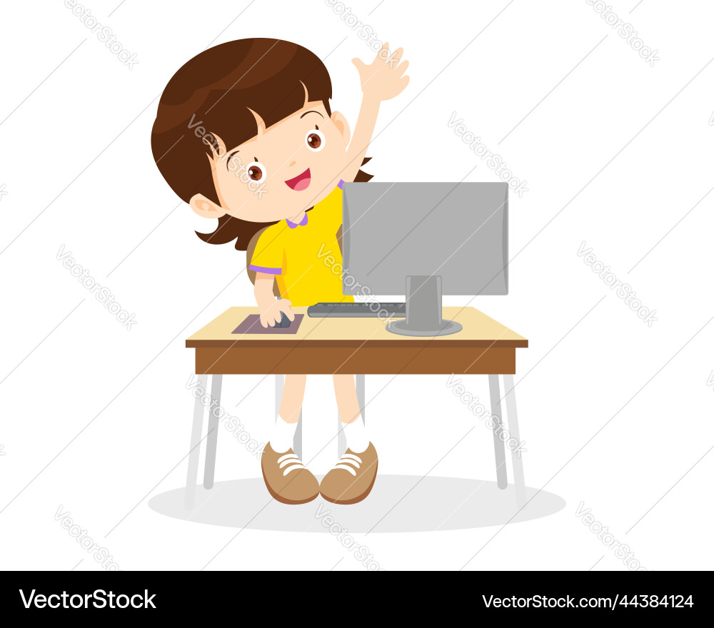 Student girl learning computer hand up Royalty Free Vector