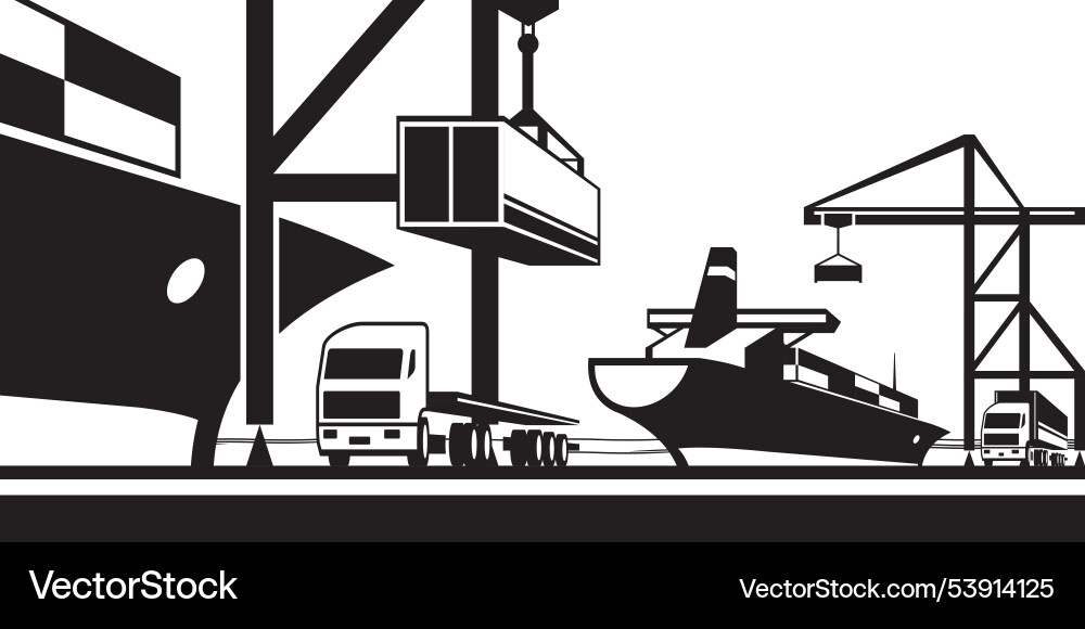 Crane loading industrial ships with containers Vector Image