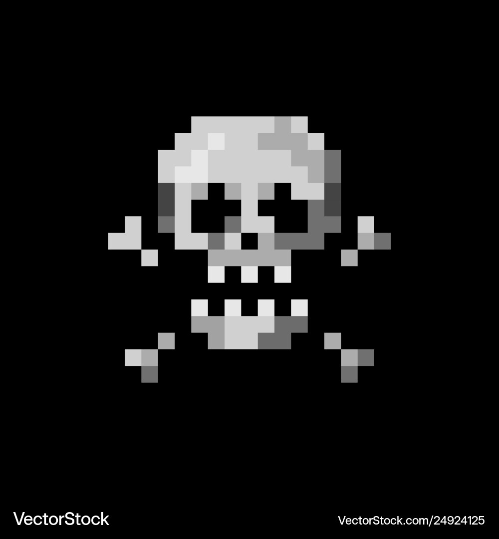 Pixel art sign skull with crossbones - isolated Vector Image
