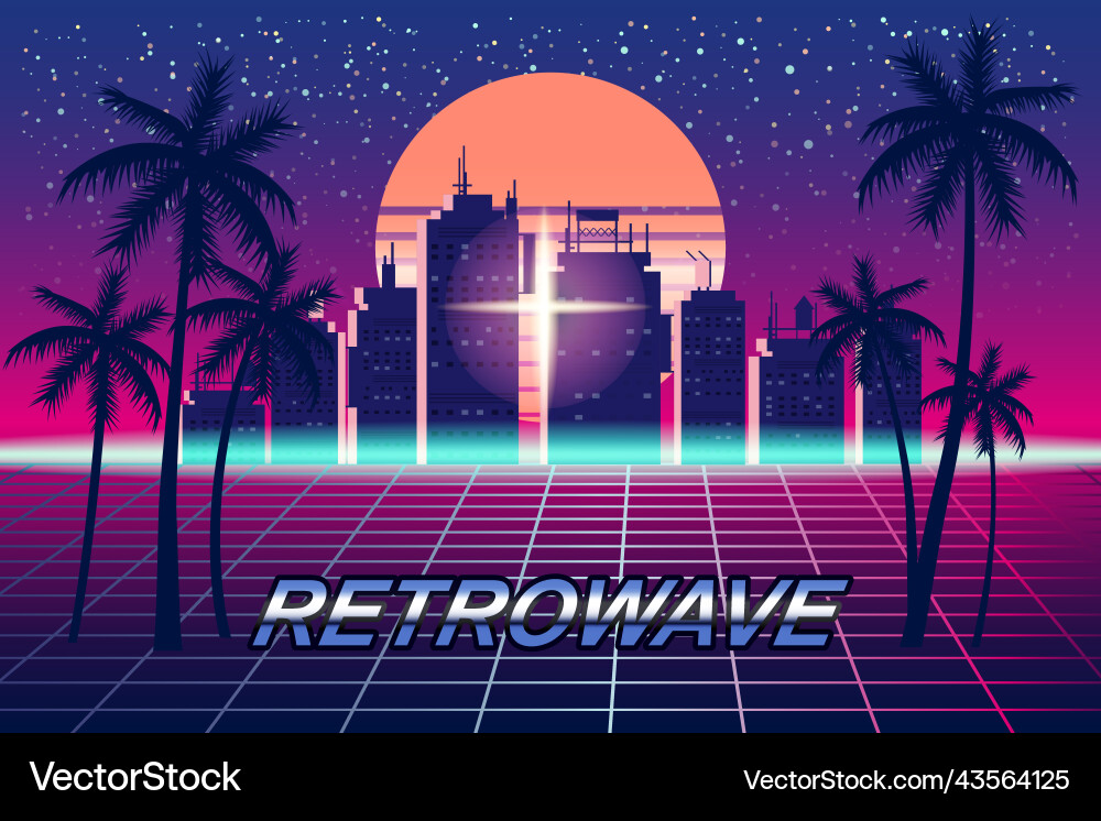 Retrowave banner vaporwave aesthetic background Vector Image
