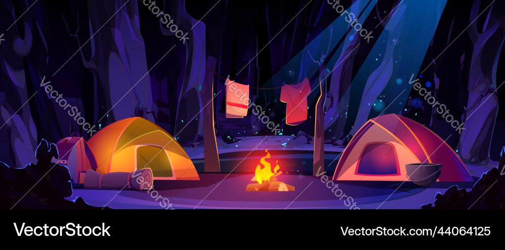 Summer camp in night forest cartoon Royalty Free Vector
