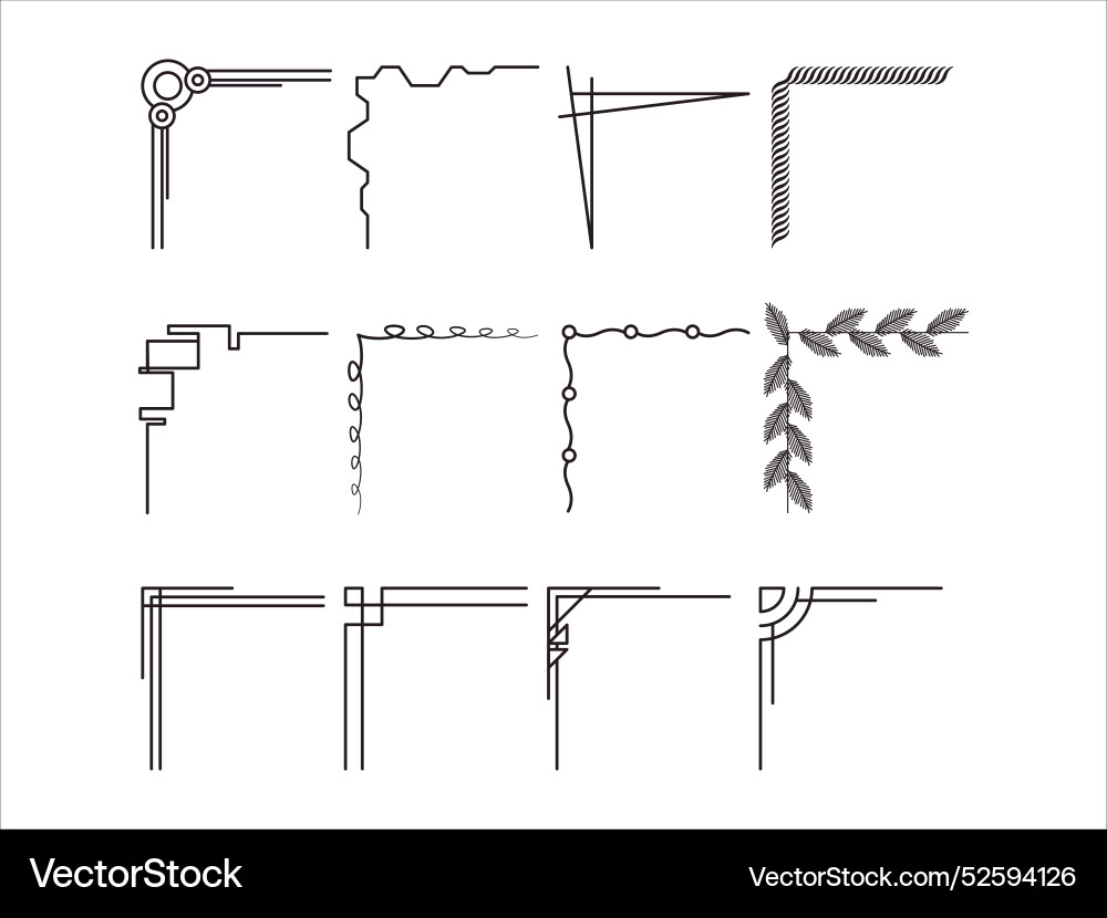 Black line art hand draw corner frame abstract Vector Image