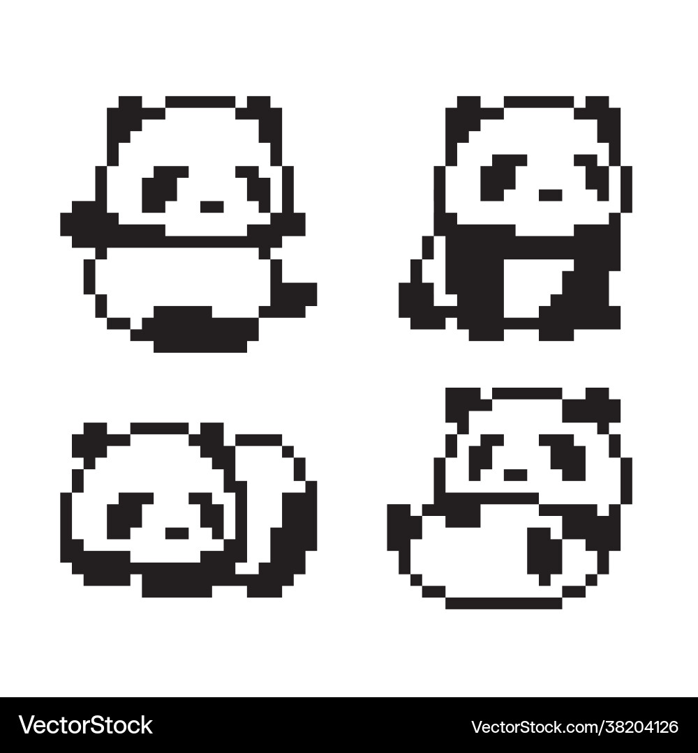 Collection pixel panda for 8 bit game assets Vector Image