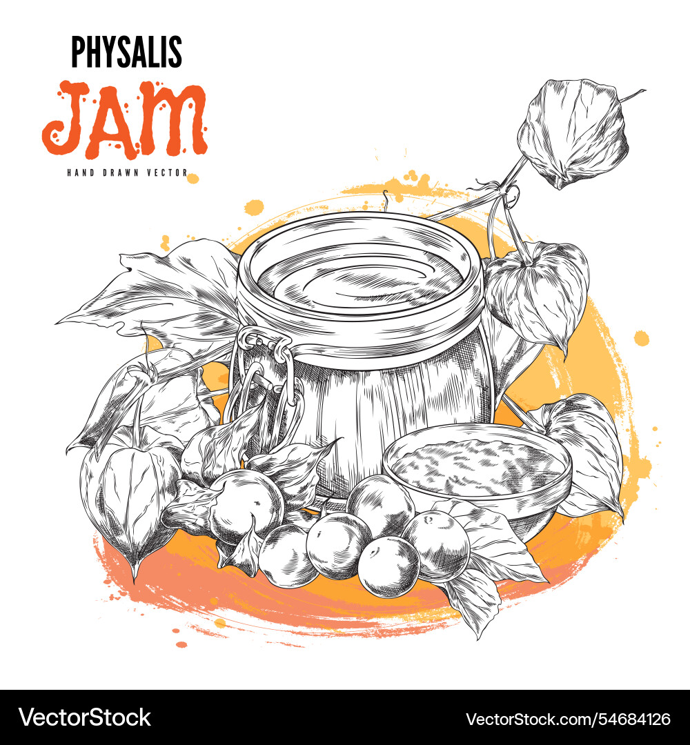 Physalis berry jam in a glass jar Royalty Free Vector Image