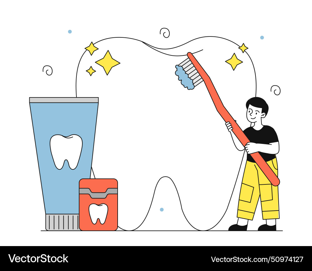 Boy brushing teeth linear Royalty Free Vector Image